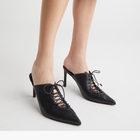 Open Edit | Shoes | Open Edit Natalya Black Leather Lace Up Pointed Toe ...